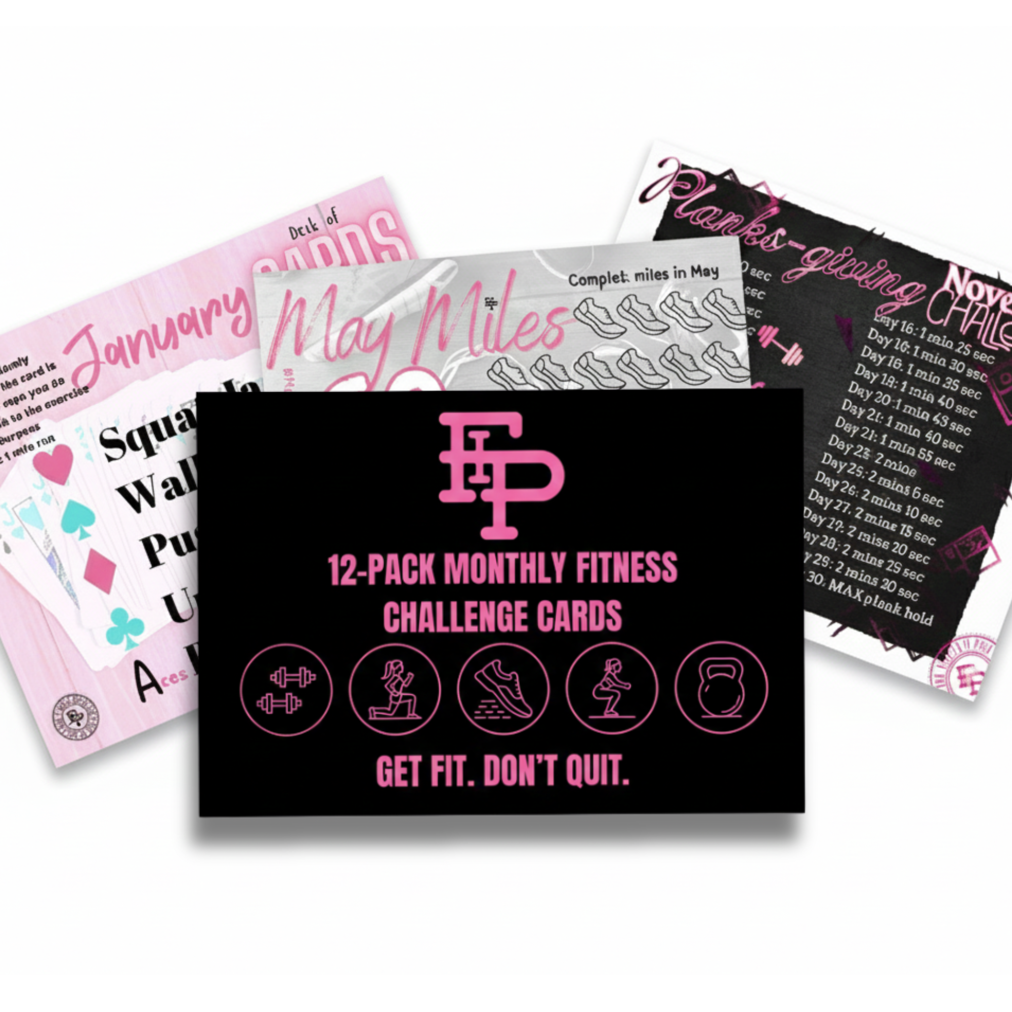 12-pack Monthly Fitness Challenge Cards – Flex it Pink